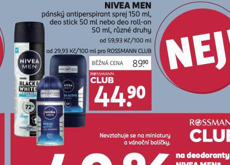 Akce NIVEA MEN ANTIPERSPIRANT za 44,90 Kč | Rossmann | 3. 12. - 16. 12. 2025 | NajdiSlevu.cz
